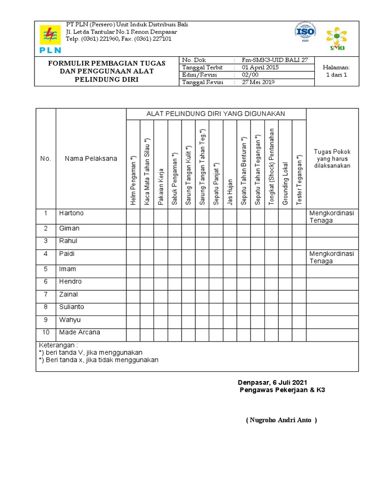 Lampiran Formulir Pembagian Tugas Dan Penggunaan Apd | PDF Lampiran Formulir Pembagian Tugas Dan Penggunaan Apd | PDF