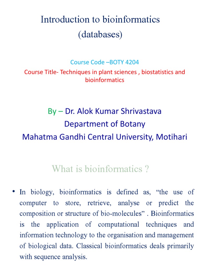 Introduction To Bioinformatics (Databases) | Download Free PDF | Protein Data Bank | Bioinformatics