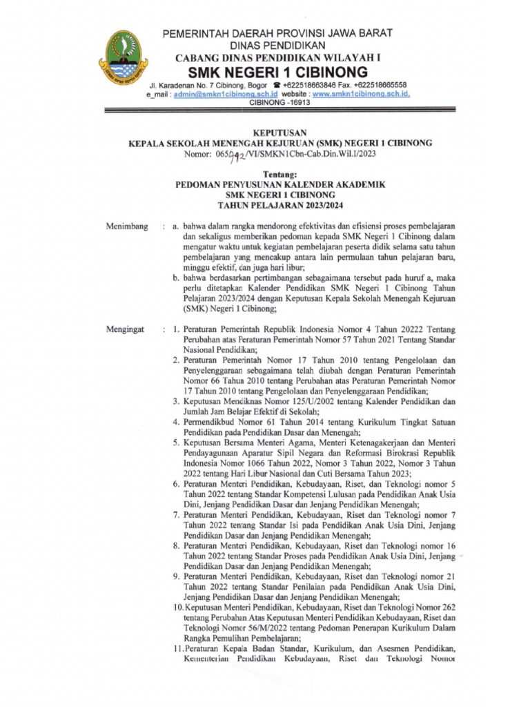 SK Kalender Pendidikan 2023-2024 | PDF