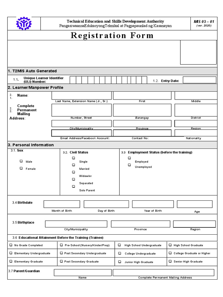 Registration Form | PDF | Disability