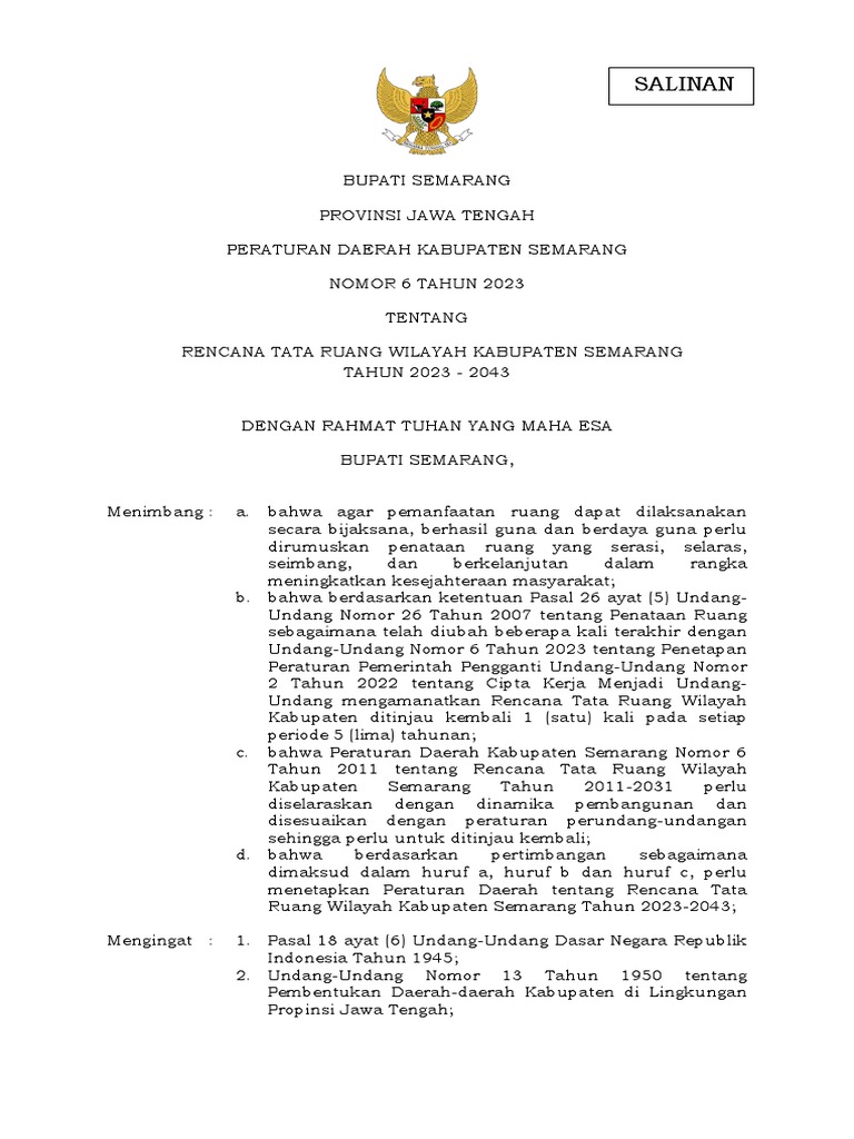 Perda 6 Tahun 2023 RTRW Kab Semarang 2023-2043-Jdih | PDF