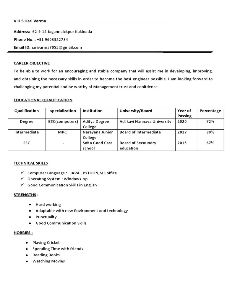 Hari Resume.word | PDF