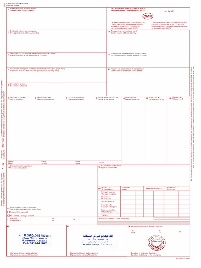 Lettre de Voiture CMR 11 | PDF