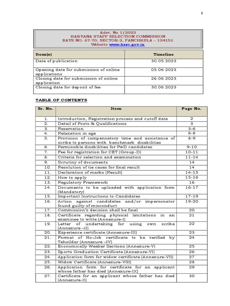 Notification HSSC CET 2023 | PDF