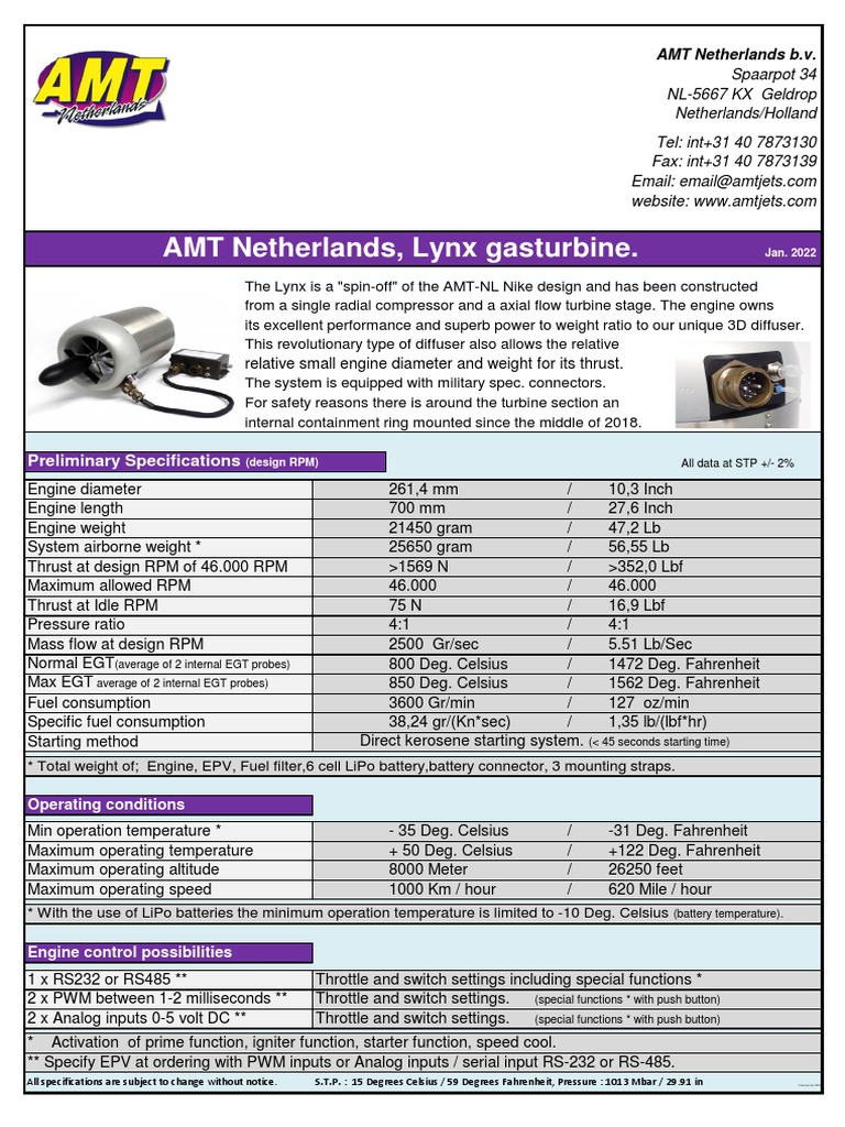 AMT Lynx Turbine Specifications | PDF | Gas Technologies | Vehicle ...