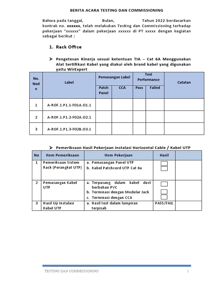 Laporan Testing dan Commissioning Kabel | PDF