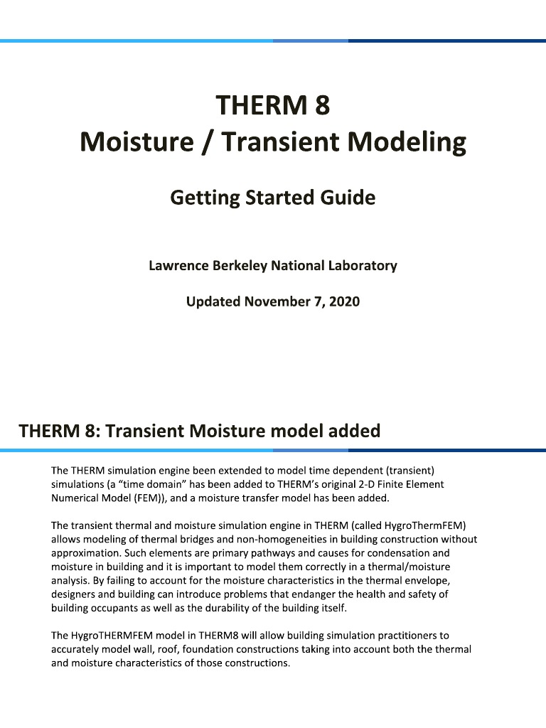 THERM 8 Moisture and Transient Modeling Quick Start Guide | PDF
