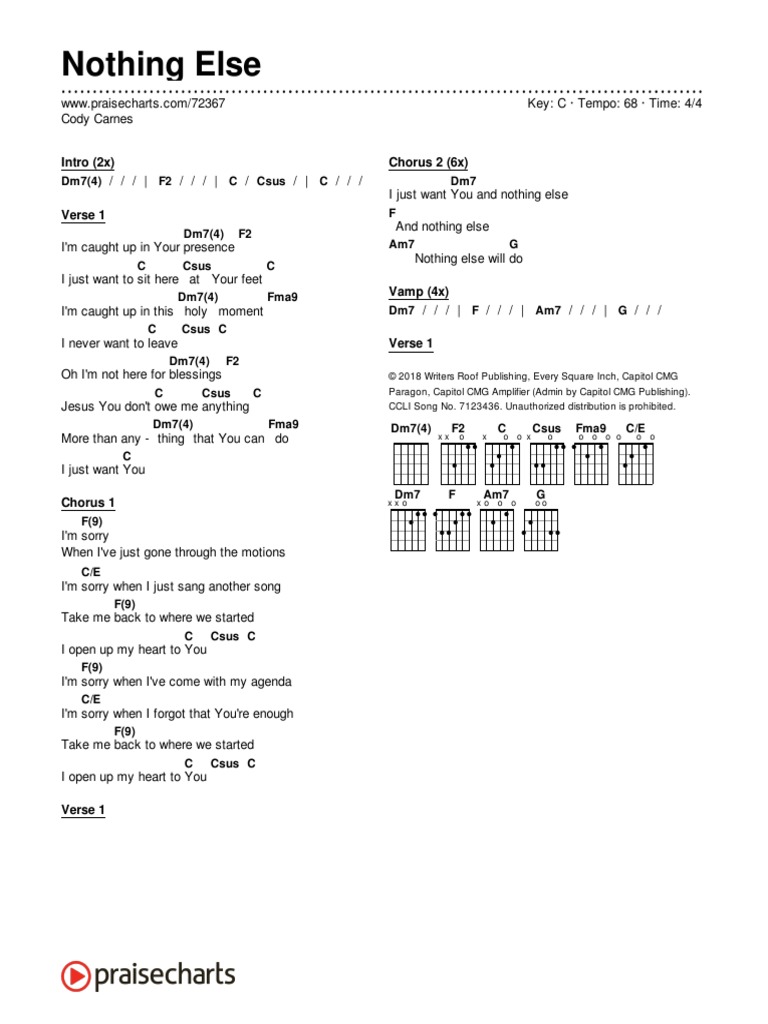 Nothing Else (Cody Carnes) Chord Chart - C - 2 Column Layout | PDF ...