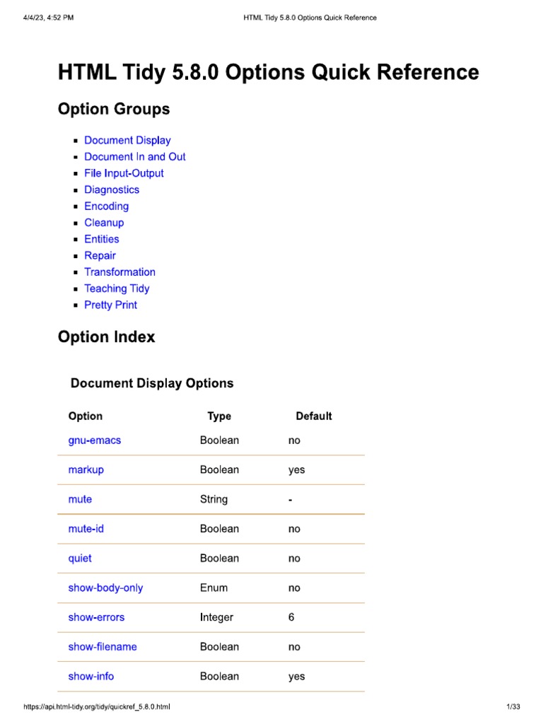 Tidy 5.8 Documentation | PDF