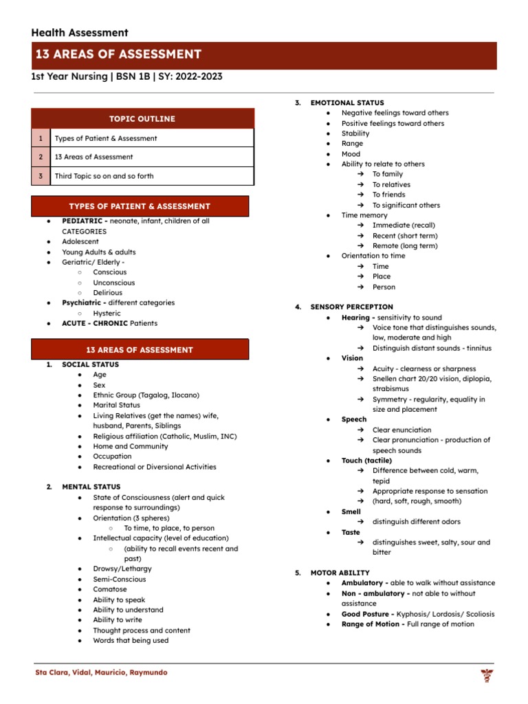 13 Areas of Assessment | PDF | Anatomical Terms Of Motion | Medical ...