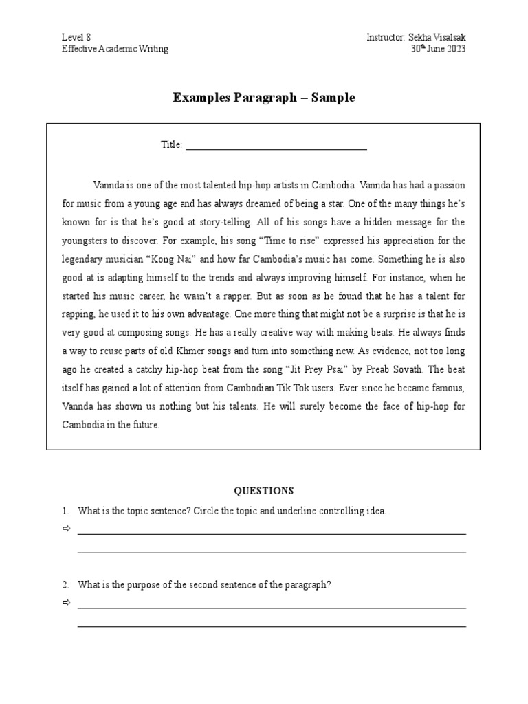 Examples Paragraph - Sample | PDF | Cambodia | Hip Hop Music