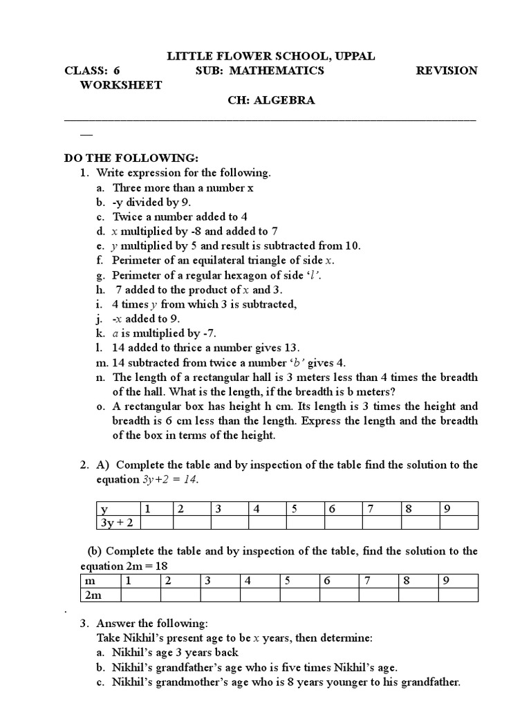 Class 6 Annual Revision Worksheet 2 (Ch-10, 11, 12, 14) | PDF | Area | Length