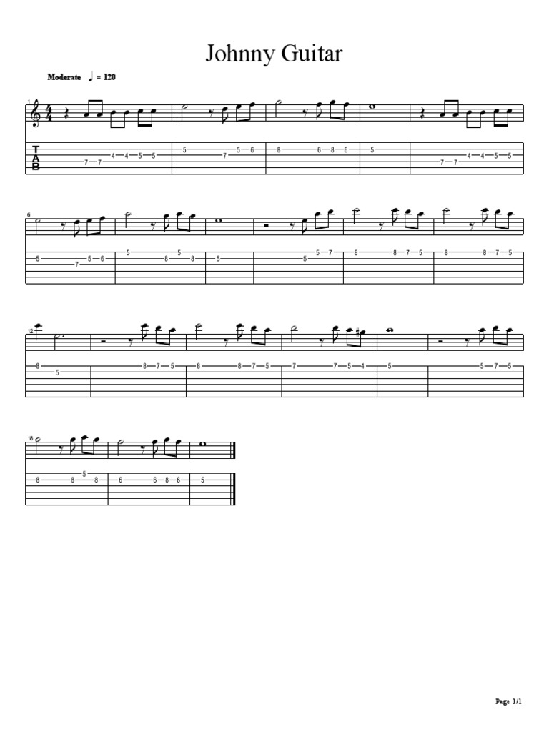 Johnny Guitar Tabs and Lyrics Guide | PDF