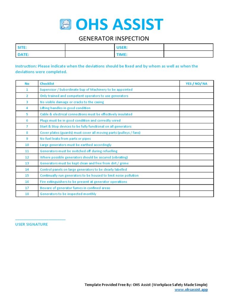 Generator Inspection Template | PDF