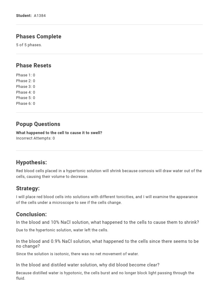 Osmosis - Tonicity in Red Blood Cells | PDF