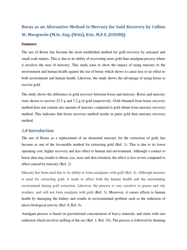 Borax As An Alternative Method To Mercury For Gold Recovery | PDF ...