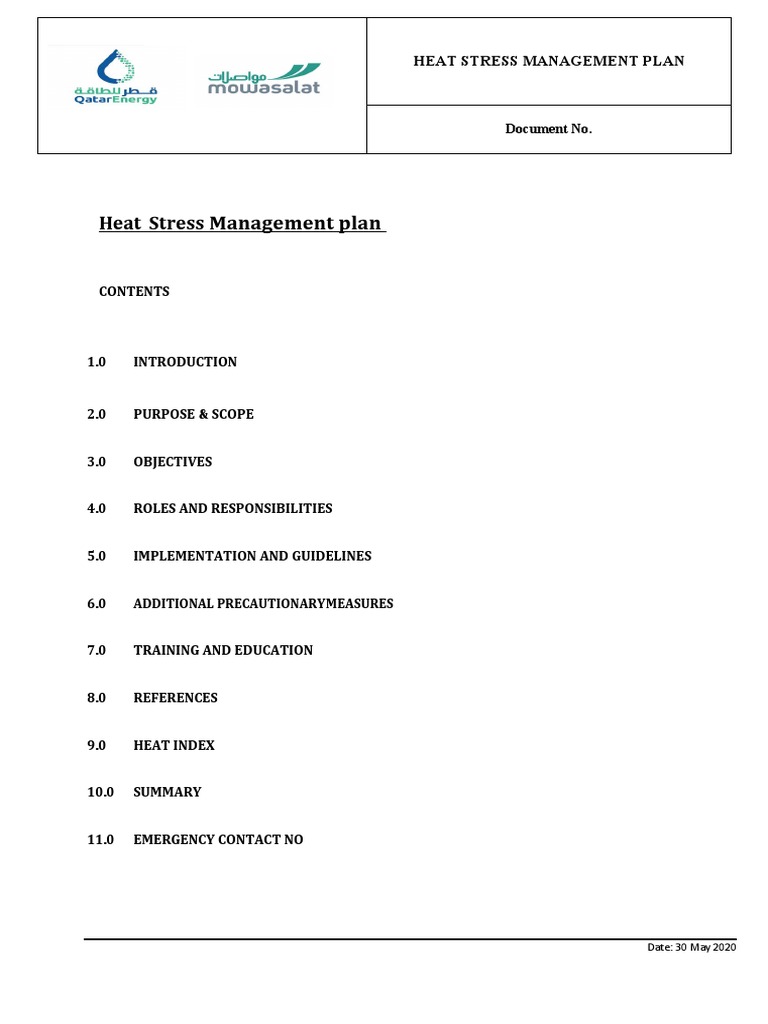 Heat Stress Management Plan Overview | PDF | Hyperthermia | Air ...