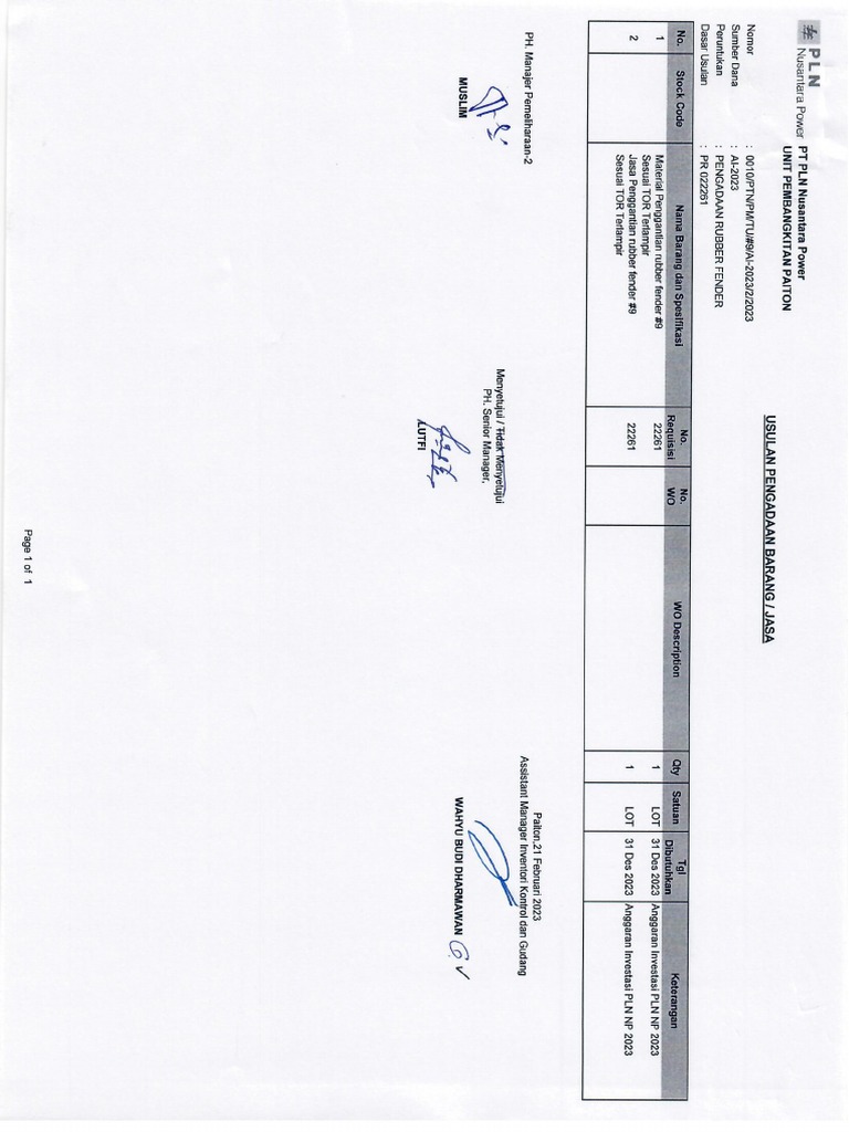 TOR Penggantian Rubber Fender UP Paiton Unit 9 | PDF