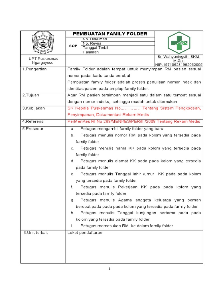 Sop Pembuatan Family Folder | PDF