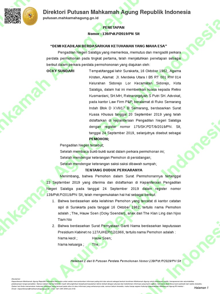 Putusan 139 PDT.P 2019 PN SLT 20220322 | PDF