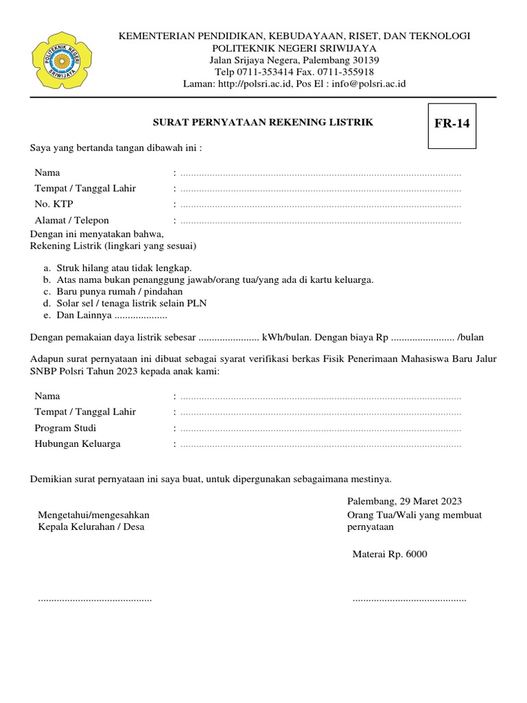 Surat Pernyataan Listrik | PDF