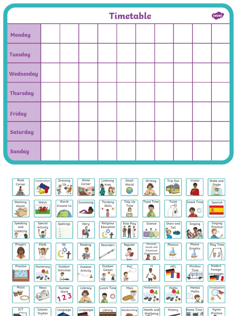 T C 079 Editable Mini Additional Visual Timetable Cards - Ver - 7 | PDF