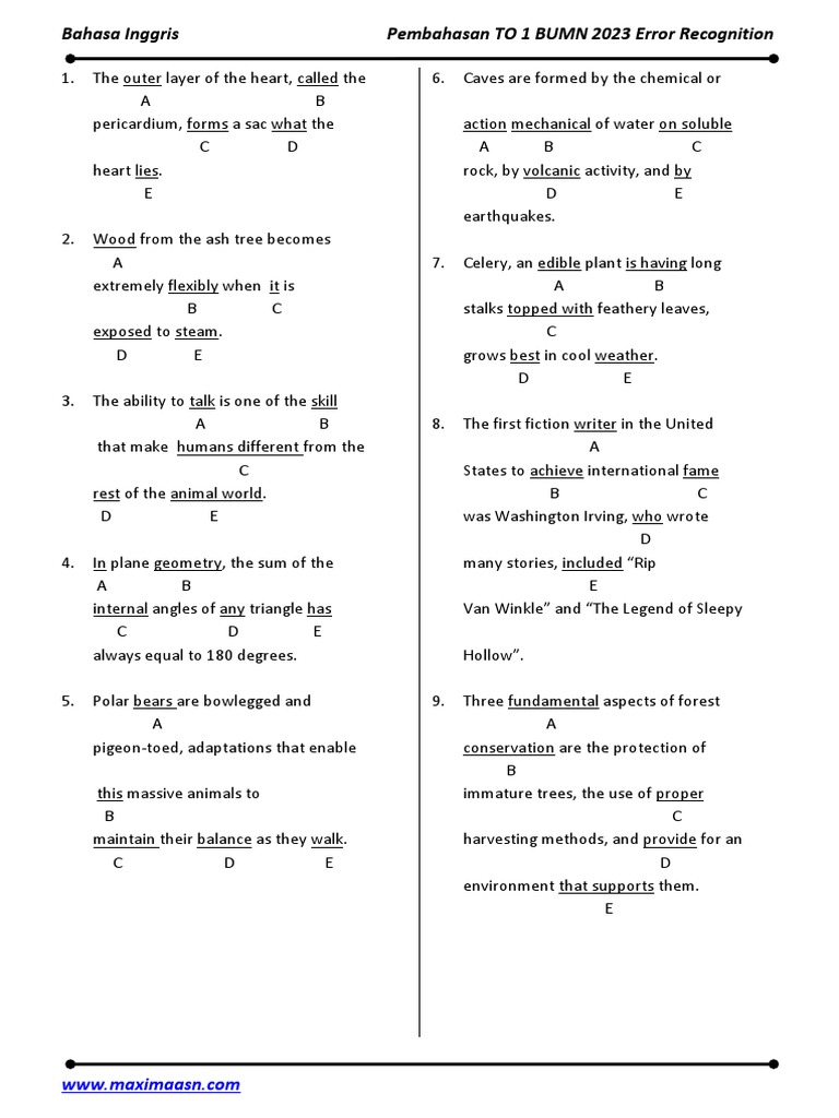 TO 1 BUMN 2023 Bahasa Inggris Error Recognition | PDF | Verb