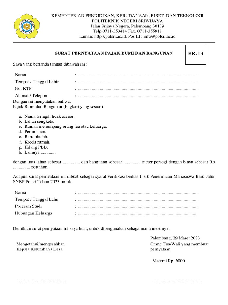 Surat Pernyataan PBB | PDF