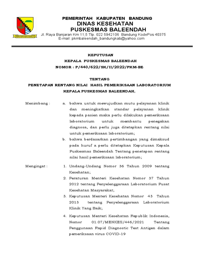 SK Rentang Nilai Rujukan Hasil Pemeriksaan Laboratorium | PDF SK Rentang Nilai Rujukan Hasil Pemeriksaan Laboratorium | PDF