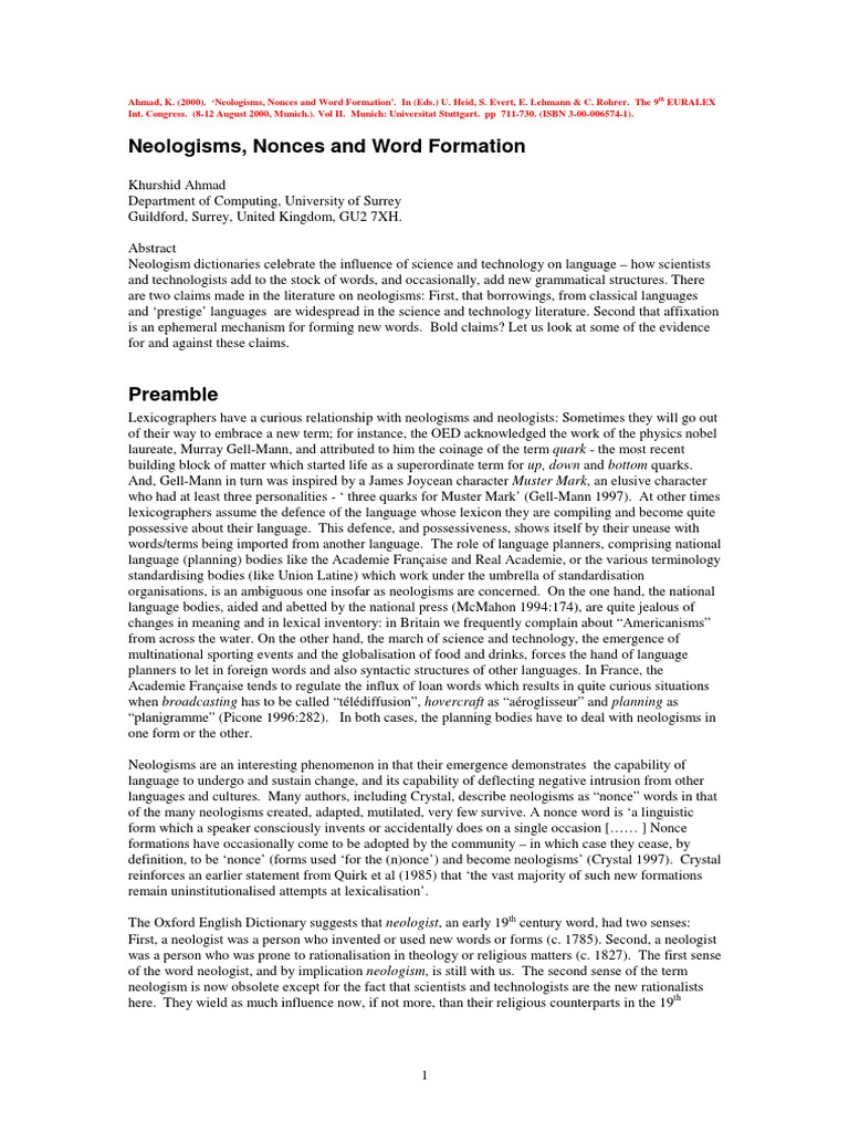Neologisms in Scientific Language | PDF | Atoms | Atomic Nucleus