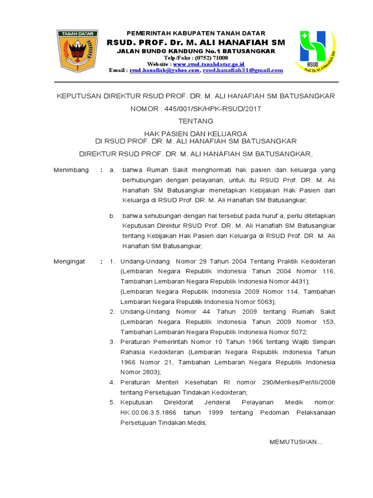Hak Pasien RSUD Ali Hanafiah | PDF