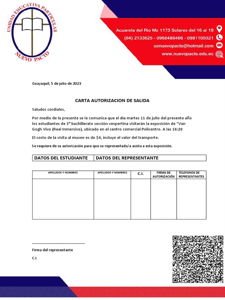 Permiso Excursion 3ro Bgu | PDF