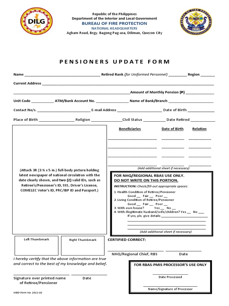 UPDATE FORM Pensioners | PDF | Government