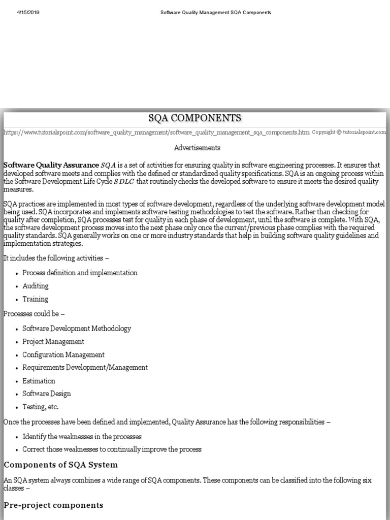 Software Quality Management SQA Components | PDF | Software Quality | Project Management