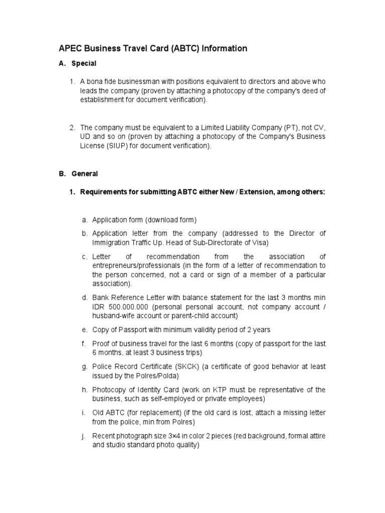 Indonesia APEC Card Issuance Requirement 2022 | PDF | Government ...