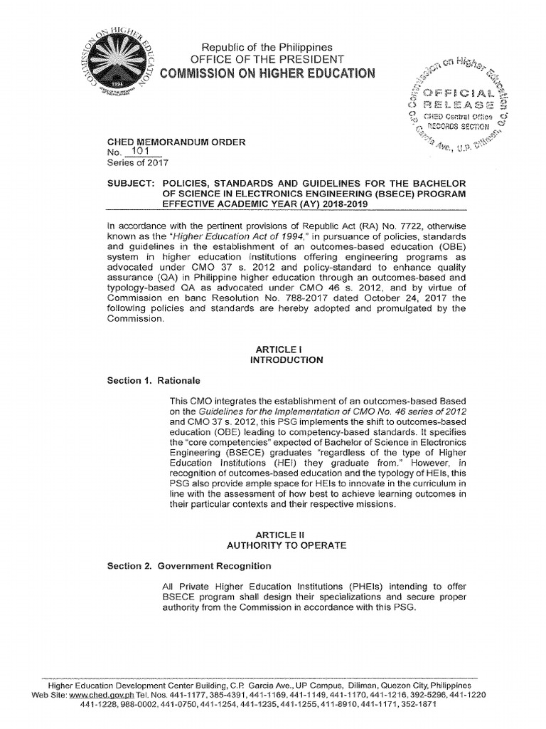 Cmo 101, S. 2017 - PSG For Bsece-Final | PDF | Integral | Engineering