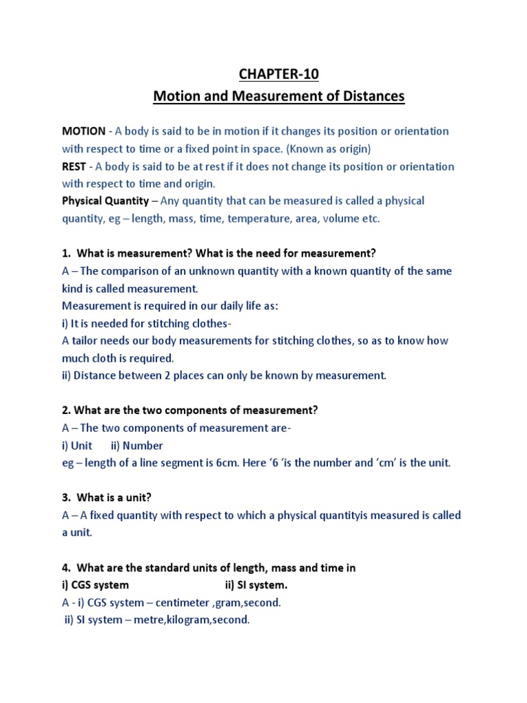Motion and Measurement of Distances-Notebook Work | PDF | Measurement ...