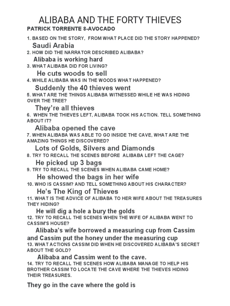 Alibaba and the Forty Thieves Summary | PDF | Mystery, Thriller & Crime ...