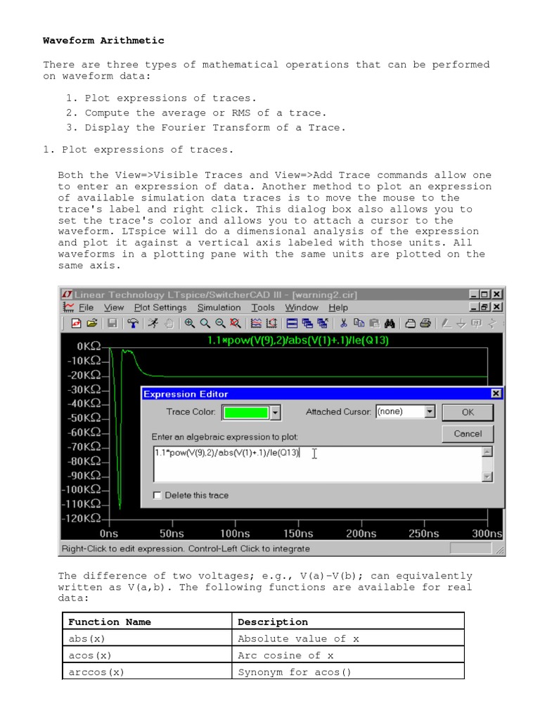 LTspice - Waveform Arithmetic | PDF | Trigonometric Functions | Mathematics