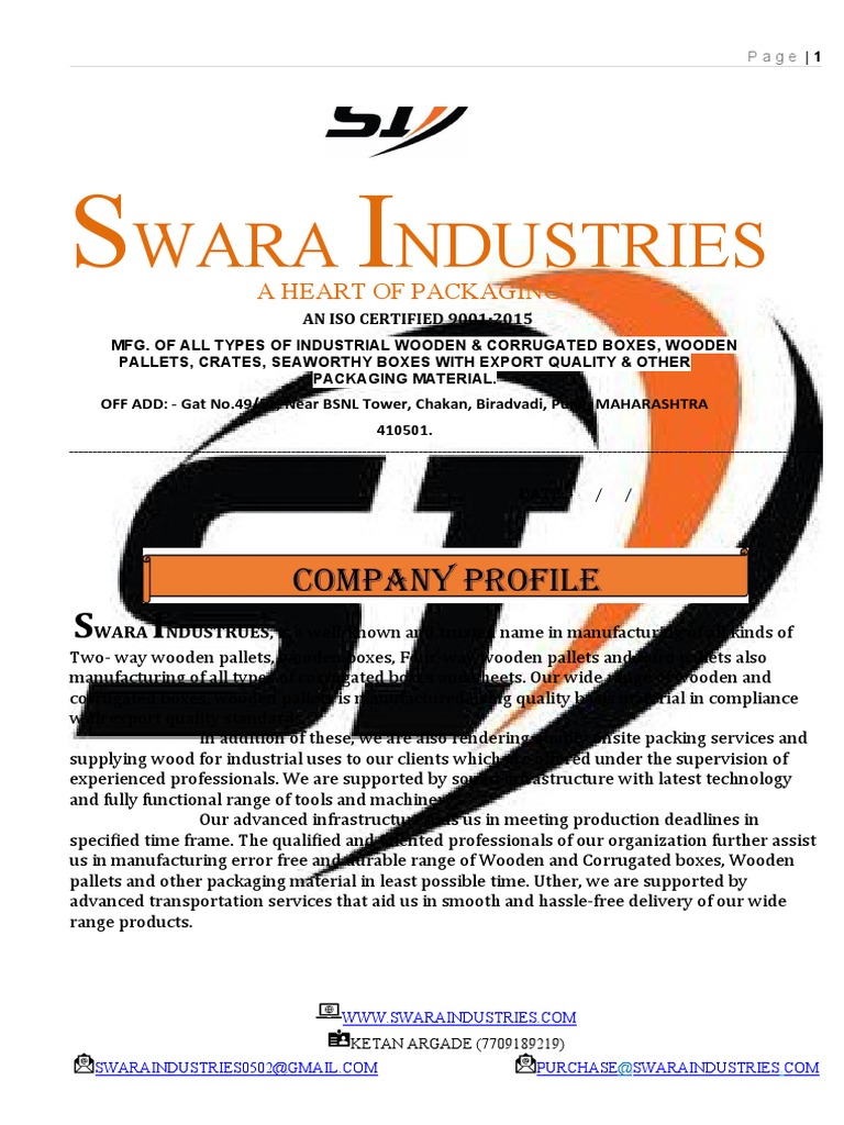 Swara Industries Profile | PDF | Pallet | Packaging And Labeling