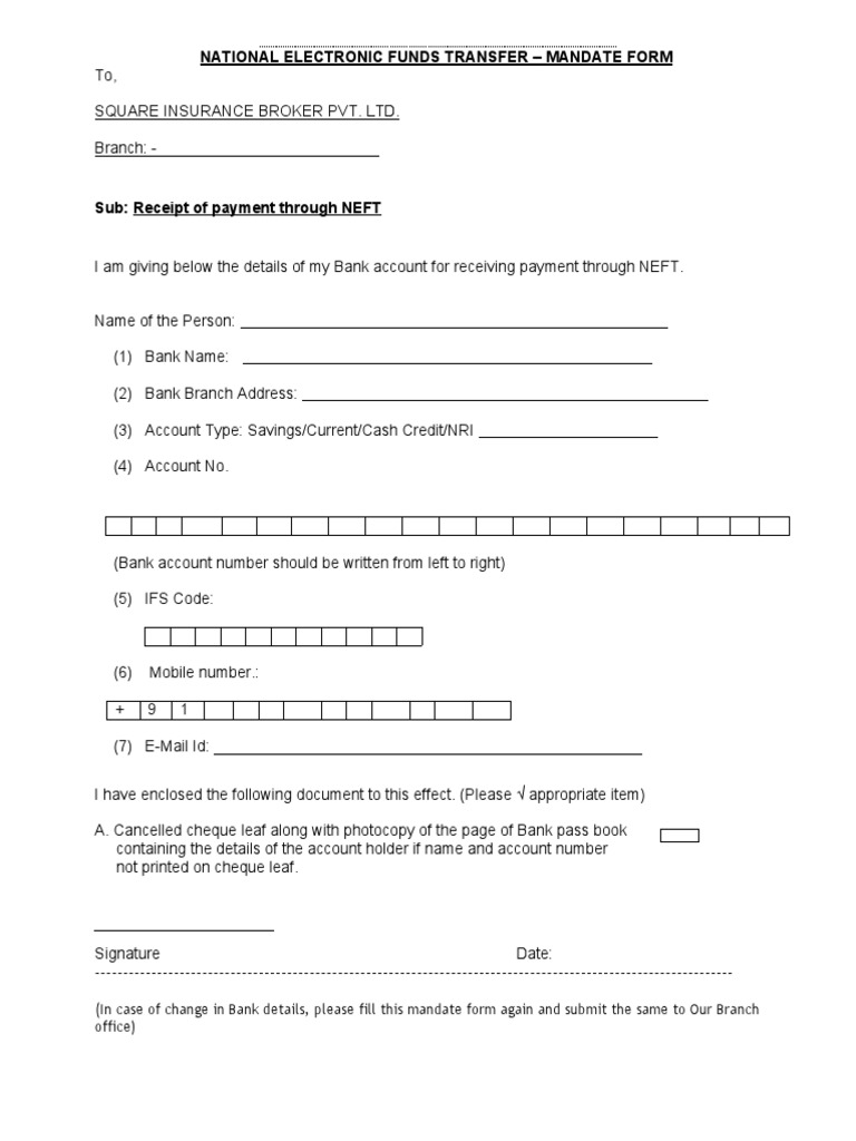 Neft Mandate Form | PDF