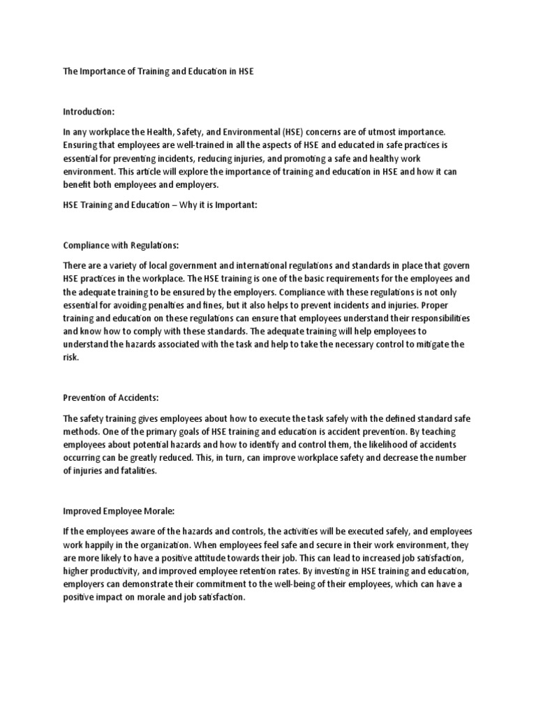 Importance of HSE Training | PDF | Employment | Occupational Safety And ...