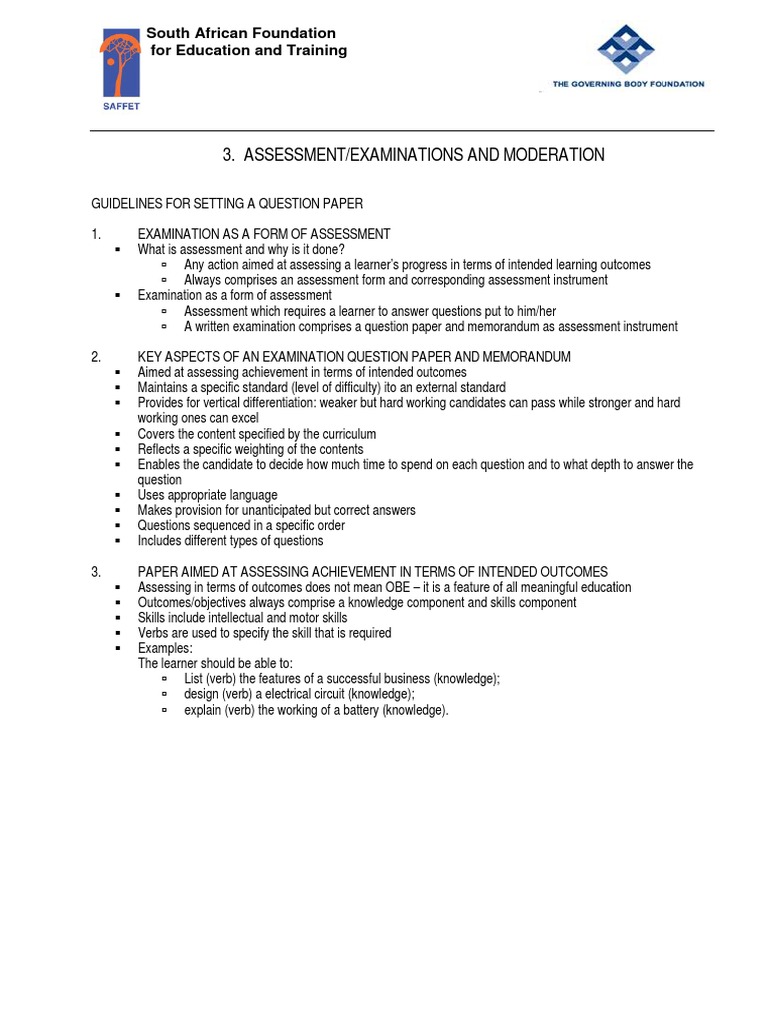 MSM Chapter 3.1.3 Guidelines For Setting A Question Paper PAPERS | PDF ...
