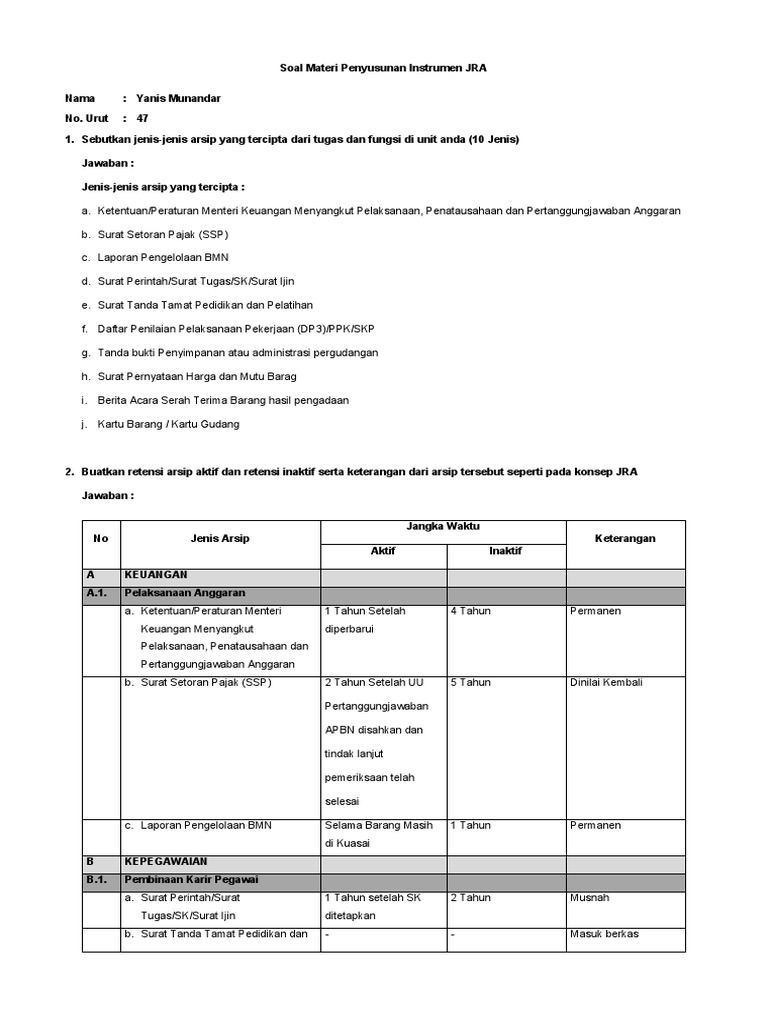 Soal Materi Penyusunan Instrumen JRA | PDF