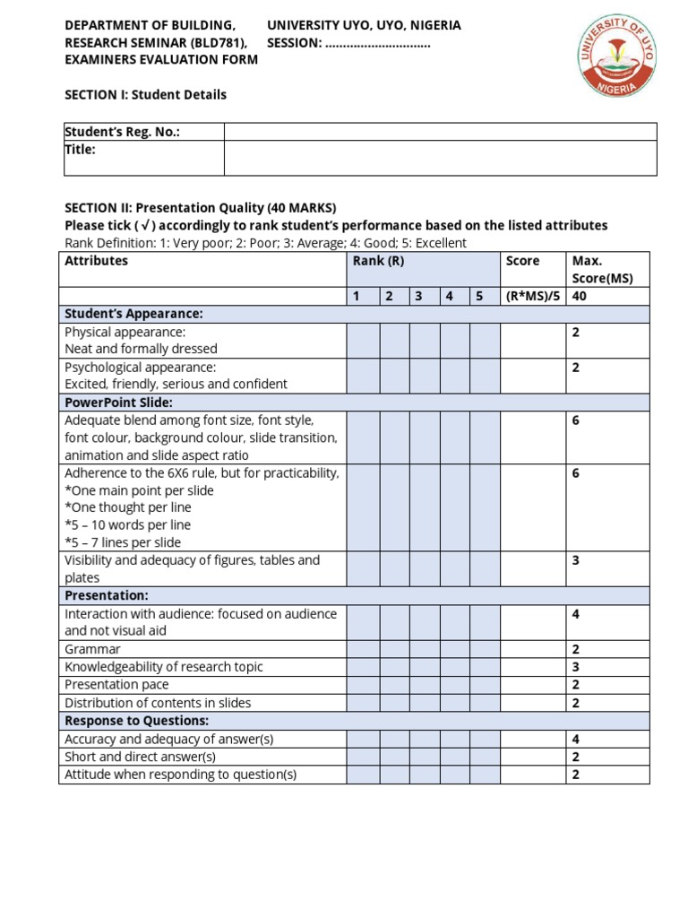 Research Seminar Examiners Evaluation Form | PDF | Cognition ...