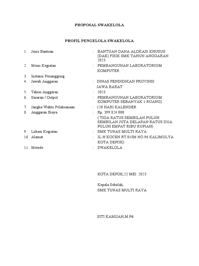 Proposal Swakelola | PDF