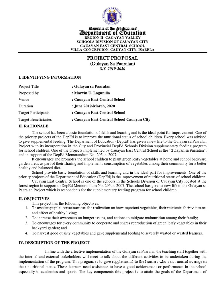 Gulayan sa Paaralan Project Proposal | PDF | Nutrition | Diet & Nutrition