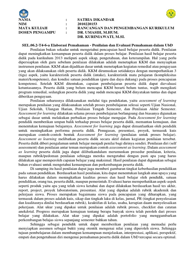 T4-6-A Elaborasi Pemahaman SATRIA ISKANDAR 2010220153 | PDF