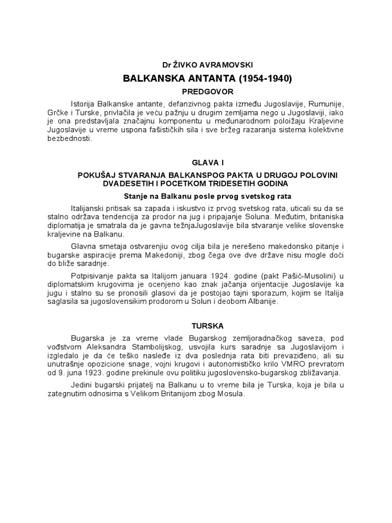 Balkanska Antanta 1. Deo | PDF
