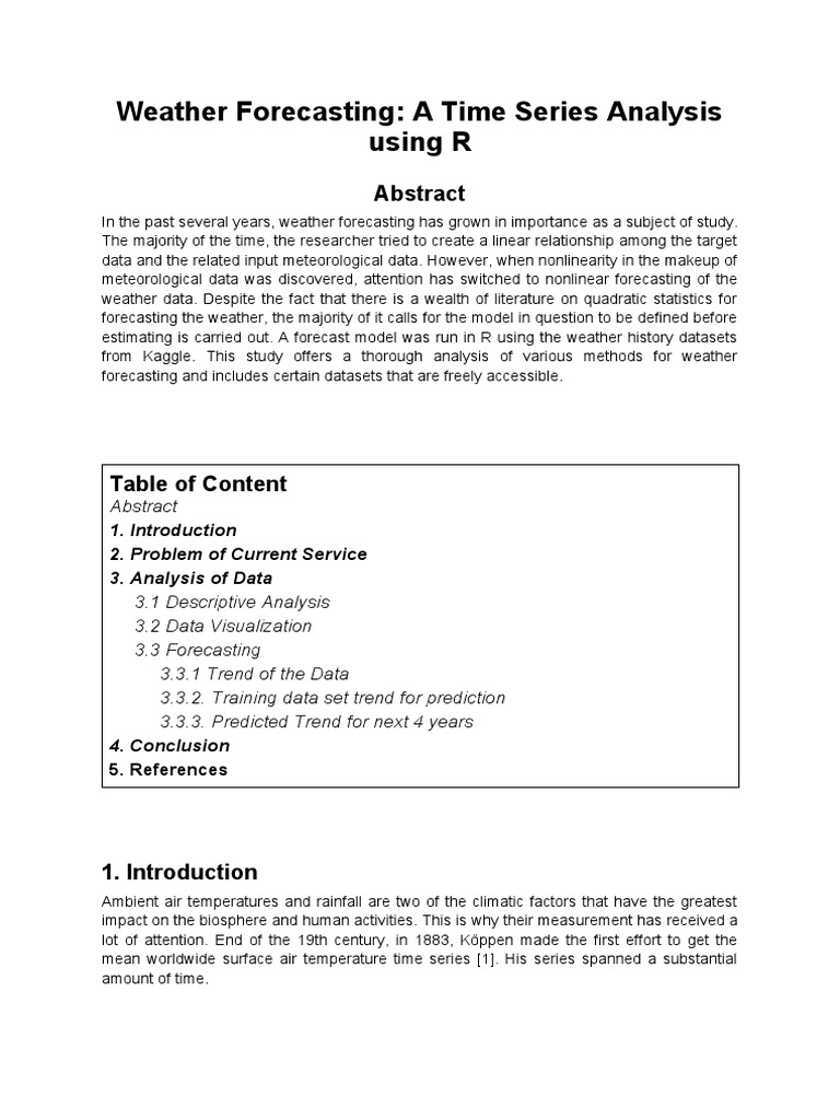 Weather Forecasting - A Time Series Analysis Using R | PDF | Time ...